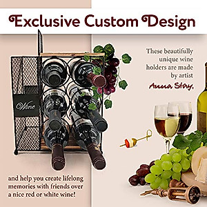 Anna Stay Countertop Wine Rack - Wine Bottle Holder with Cork Storage, Decorative Wine Racks - Wine Gifts for Women & Beautiful Housewarming Gift, Stylish Wine Bottle Holder for Your Home Decor