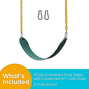 Jungle Gym Kingdom Swing for Outdoor Swing Set - Pack of 1 Swing Seat Replacement Kit with Heavy Duty Chains - Backyard Swingset Playground Accessories for Kids (Green)
