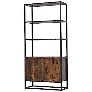 HOMCOM Shelves for Storage, Cabinet Bookcase with 3 Open Shelf, Tall Organizer Multifunctional Rack for Living Room, Brown