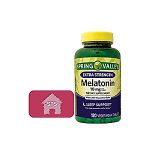 Spring Valley Melatonin 10 mg with Lemon Balm Extra Strength, Sleep Support - 120 Tablets + STS Fridge Magnet.