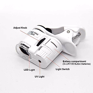 Detachable 60X Mini Phone Camera Clip Magnifier Universal Portable Magnifying with 2 Illuminated LED and Light for Mobile iPhone Galaxy