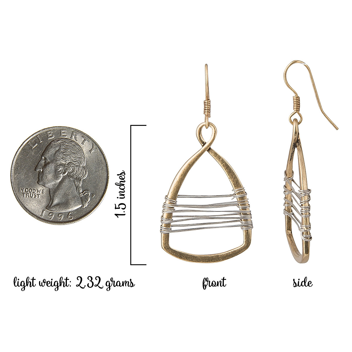 SPUNKYsoul Gold with Silver Wire Handmade Wire Wrap Teardrop Earrings