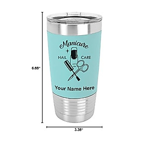 LaserGram 20oz Vacuum Insulated Tumbler Mug, Manicure, Personalized Engraving Included (Silicone Grip, Teal)