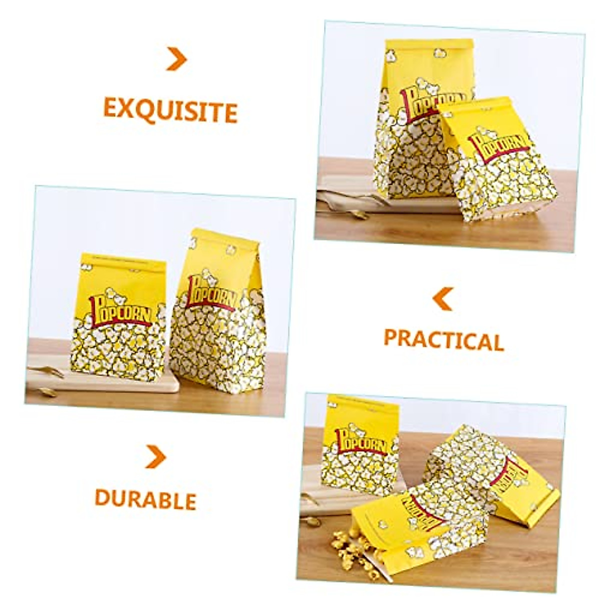 CIYODO 50pcs Popcorn Popcorn Bag Candy Gift Box Cardboard Gift Boxes Bulk Paper Bags Trick Movie Night Popcorn Containers Popcorn Supply Portable Popcorn Bag Snack Supply Christmas Yellow