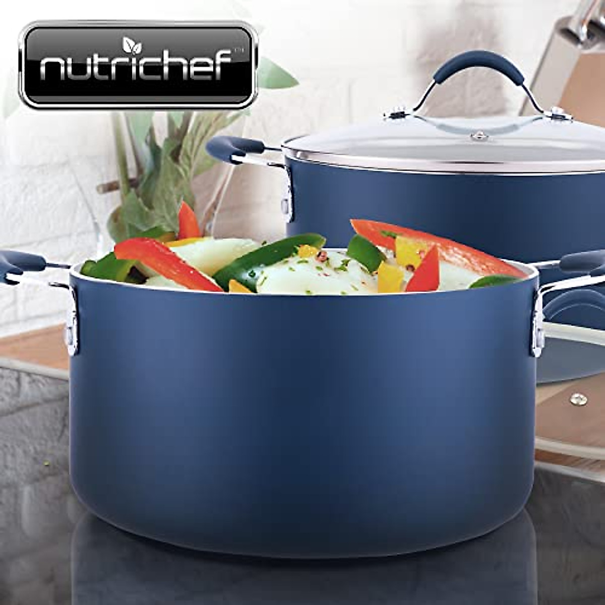 NutriChef Dutch Oven Pot with Lid - Non-Stick High-Qualified Kitchen Cookware with See-Through Tempered Glass Lids, 5 Quart (Works with Models: NCCW14SBLU & NCCW20SBLU) - NutriChef NCCW14SBLUDOP