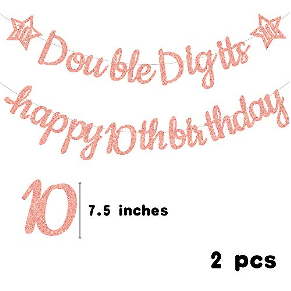 10th Birthday Decorations Banner Balloons - (22pack) Rose Gold Glitter Banner for Girls Boys, Double Digits Banner, Happy 10th Birthday. 20pcs 12 inch Balloons