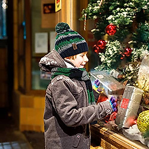 Boys Winter Hat Scarf and Gloves Set for Kids Warm Knitted Hat Mittens and Fleece Neck Warmer Scarf Set for Boys Girls 3pcs