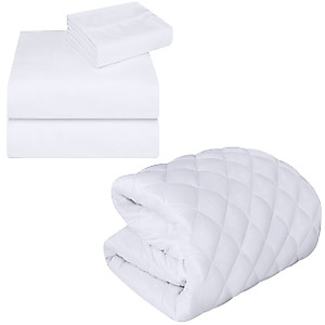 Utopia Bedding Mattress Pad and 3PC Bedsheet Set (TwinXL White)