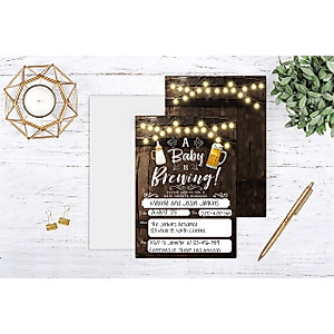 PDTXCLS Aoceman A Baby is Brewing Baby Shower Invitation, Beer and Bottle Couples Shower Co-ed, 25 Invitations with envelopes
