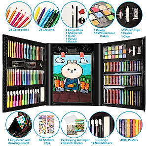 Florarich Art Supplies Set for Kids, 274 PCS Drawing Art Kits for Kids 6-9-12 Girls Boys, Double Sided Trifold Easel, with Oil Pastels, Crayons, Colored Pencils, Sketch Pad