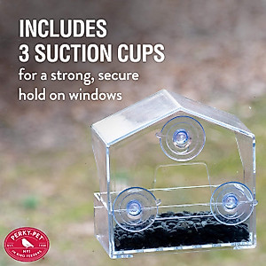 Perky-Pet 345 Clear Outdoor Window Bird Feeder with Strong Suction Cups – 1/2 Lb Seed Capacity