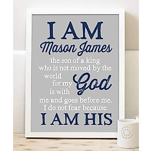 CANARY ROAD I am His Art Print | Choose Color | Boys Wall Art | Boy Name Decor | Baby Boy Gift | Personalized Baptism Gift | Christening Gift | Religious Gift | Christening Present | First Communion