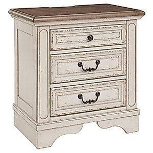 Signature Design by Ashley Realyn Nightstand, 3 Drawer, Chipped White