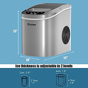 COSTWAY Countertop Ice Maker, 26LBS/24H Portable and Compact Ice Maker Machine, Ice Cubes Ready in 6 Mins, Electric High Efficiency Small Ice Maker with Ice Scoop for Home Kitchen Office, Silver