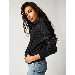 Azuki Sweatshirt Women Trendy - Effortlessly Stylish And RelaxIng Activewear With Waffle Grid Fabric-Size L Black