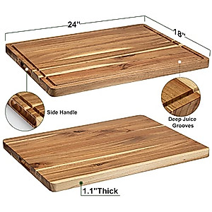 Extra Large Acacia Wood Cutting Board for Kitchen, 24 x 18 Inch Large Butcher Block Chopping Board with Juice Groove, Thick Wood Cutting Boards Carving Board for Turkey Meat Vegetables BBQ