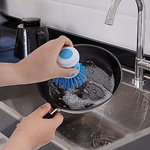 Dish Brush with Soap Dispenser for Dishes Pot Pan Kitchen Sink Scrubbing, Blue 2pcs
