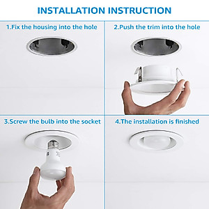 TORCHSTAR 12-Pack 4 Inch Classic White Recessed Light Trim, Metal Can Light Trim, Step Baffle with Ring, Fit Halo/Juno Remodel Recessed Housing, 4 Inch Light Trim for PAR16, PAR20, R20, White