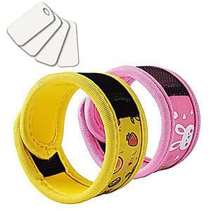BuggyBands 2 Pack Mosquito Bracelet with 4 Essential Oils Refills, Waterproof Wristbands for Kids & Adults, Natural Deet-Free Resealable,Safe Indoor Outdoor Protection (Pink-Yellow)