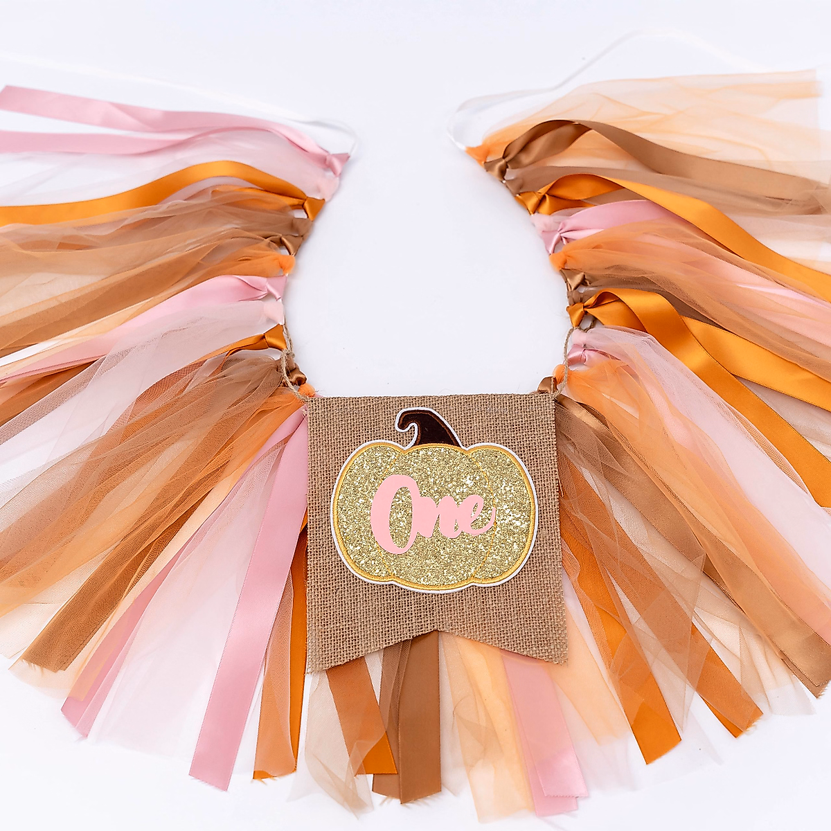 Gold Pumpkin Birthday High Chair Banner - Our Little Pumpkin Is Turning One HighChair Tutu Skirt Banner,Smash Cake Garland, 1st Birthday Photo Backdrop (Pumpkin TUTU)