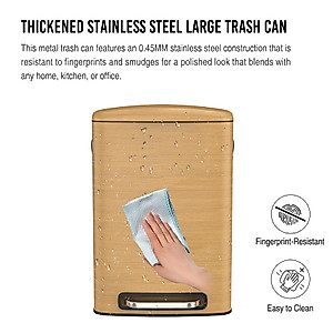 Stainless Steel Foot Pedal 13 Gallon Large Trash Can with Soft Close Quiet Lid, Stainless Steel Thickened Body Rectangular Garbage Can for Kitchen, Commercial, Home, Office Garbage Can - Wood Color