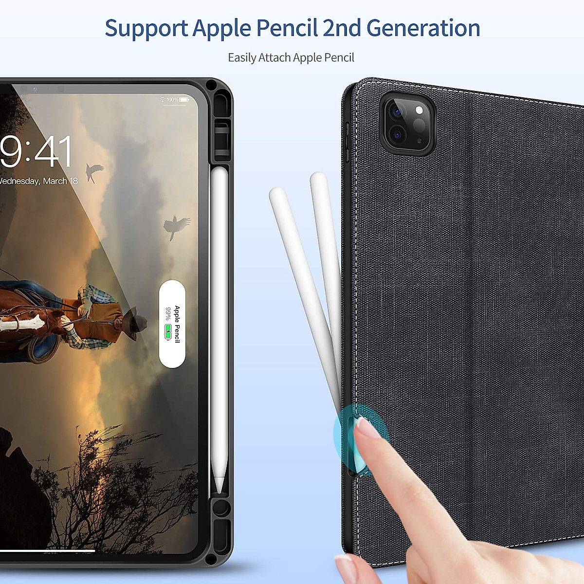 DTH-PANDA iPad Pro 11 inch Case for iPad Pro 11 4th/3rd/2nd/1st Generation 2022/2021/2020/2018,PU Leather Folio Bracket,with Pencil Holder and Pocket,Automatic Sleep/Wake Function (Crow Black)