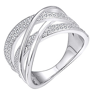 YL Twisted Knot Rings 925 Sterling Silver Criss Knot Ring 18k White Gold Plated Cubic Zirconia Infinity Statement Rings for Women-size8