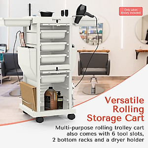 TASALON Ultimate Salon Trolley Cart for Salon Station Space Saving Salon Rolling Cart for Extra Storage Hair Salon Beauty Cart New upgrade Lockable 6 Trays 2 Tray Holders Multipurpose Tool Cart -White