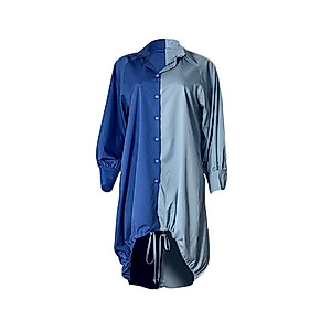 Hoibmasp Women Casual High Low Button Down Shirt Dress Loose Mixi Dress Plus Size Drawstring Hem Top Blouse Dress Light Blue M