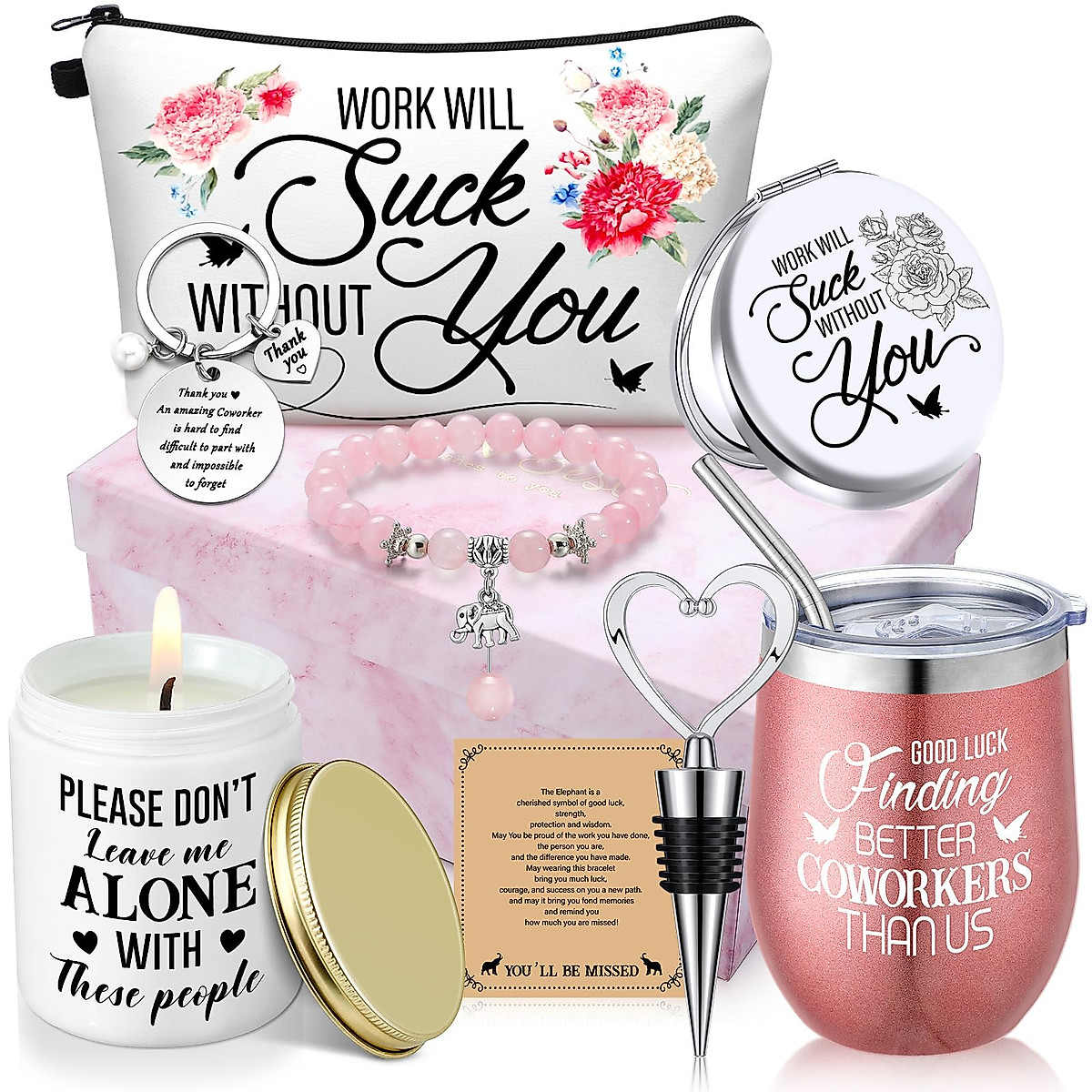 Farewell Gifts Coworkers Going Away Gift for Women Lucky Goodbye Gifts Christmas Gift Box for Coworker Lady Manager Employee (Pink,Stylish Style)