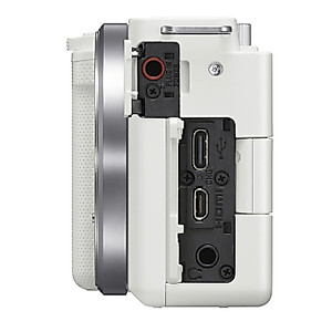 Sony ZV-E10 (White) Mirrorless Camera with 16-50mm Lens + 64GB Memory + Case+ Steady Grip Pod + Tripod+ Software Pack + More (30pc Bundle) (Renewed)