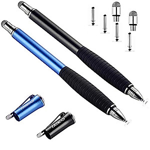 MEKO [2nd Gen] Universal Disc Stylus Pens, [2 in 1 Precision Series] Apple iPhone iPad Stylus Pencil,Work for All Touch Screen Devices(2Pcs/6tips,Black/Blue)