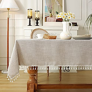 Laolitou Rustic Tablecloth Cotton Linen Waterproof Tablecloths Burlap Table Cloths for Kitchen Dining Cloth Table Cloth for Rectangle Tables Coffee Lines Rectangle,55''x70'',4-6 Seats