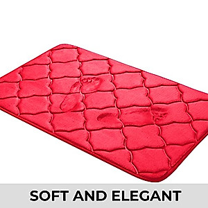 Yafa Home Fashion Geometric Design Embossed Solid Color Memory Foam Soft Bathroom Rug Non-Slip PVC Backing (Red, 17" X 24")
