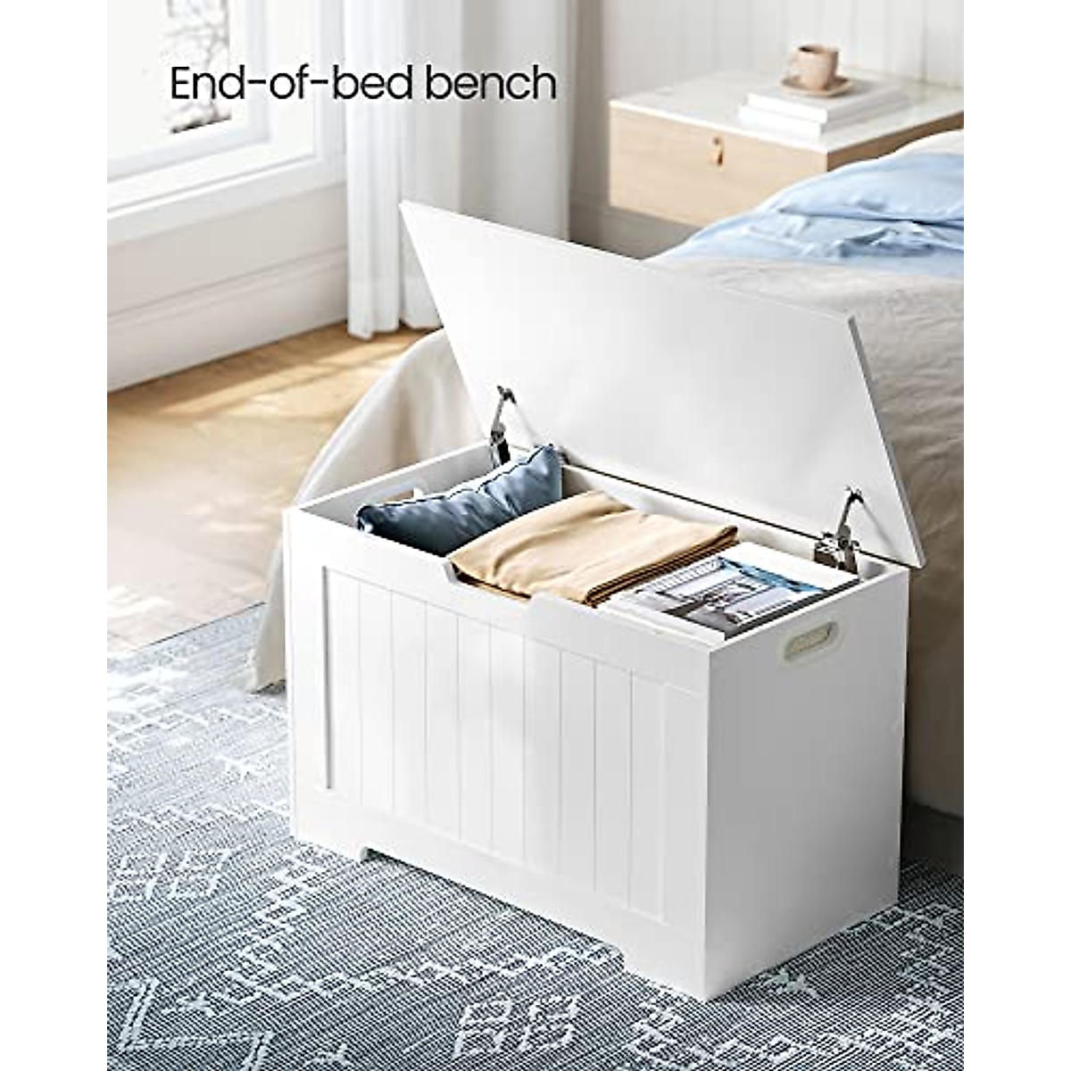 VASAGLE Storage Chest, Storage Bench, Entryway Bench with 2 Safety Hinges, Shoe Bench, Modern Style, 15.7 x 29.9 x 18.9 Inches, for Entryway, Bedroom, Living Room, White ULHS11WT