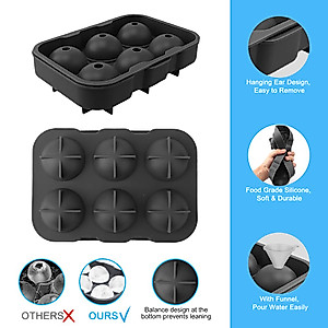 Silicone Ice Cube Trays Round Ice Cube Mold Spheres Ice Ball Maker (6 Round Ice Ball Black)