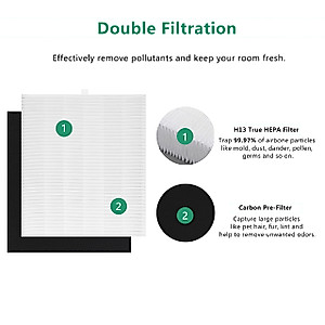 Nyingchi AP-1512HH HEPA Filter Replacement, Compatible with Coway AP-1512HH Mighty, AP-1512HH-FP, AP-1518R, AP-1519P Air Purifier, Item NO #3304899, Include 2 H13 HEPA Filters + 4 Odor Pre-filter