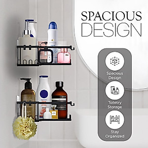 SAROEL Shower Caddy 2 Pack, No Drilling, Self Adhesive Shower Organizer for Bathroom Storage&Shower Shelves,Large Capacity (8 Hooks), Rustproof Stainless Steel Bathroom Organizer &Storage