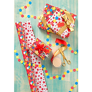 American Greetings Reversible Wrapping Paper, Happy Birthday Lettering and Stars (1 Jumbo Roll, 175 sq. ft.)