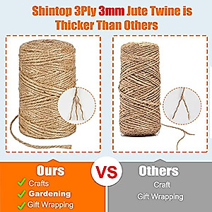 Shintop 328 Feet 3mm Thick Natural Jute Twine, 3Ply Heavy Duty Industrial Packing Materials String Brown Garden Twine for Arts, Crafts and Gift Wrapping