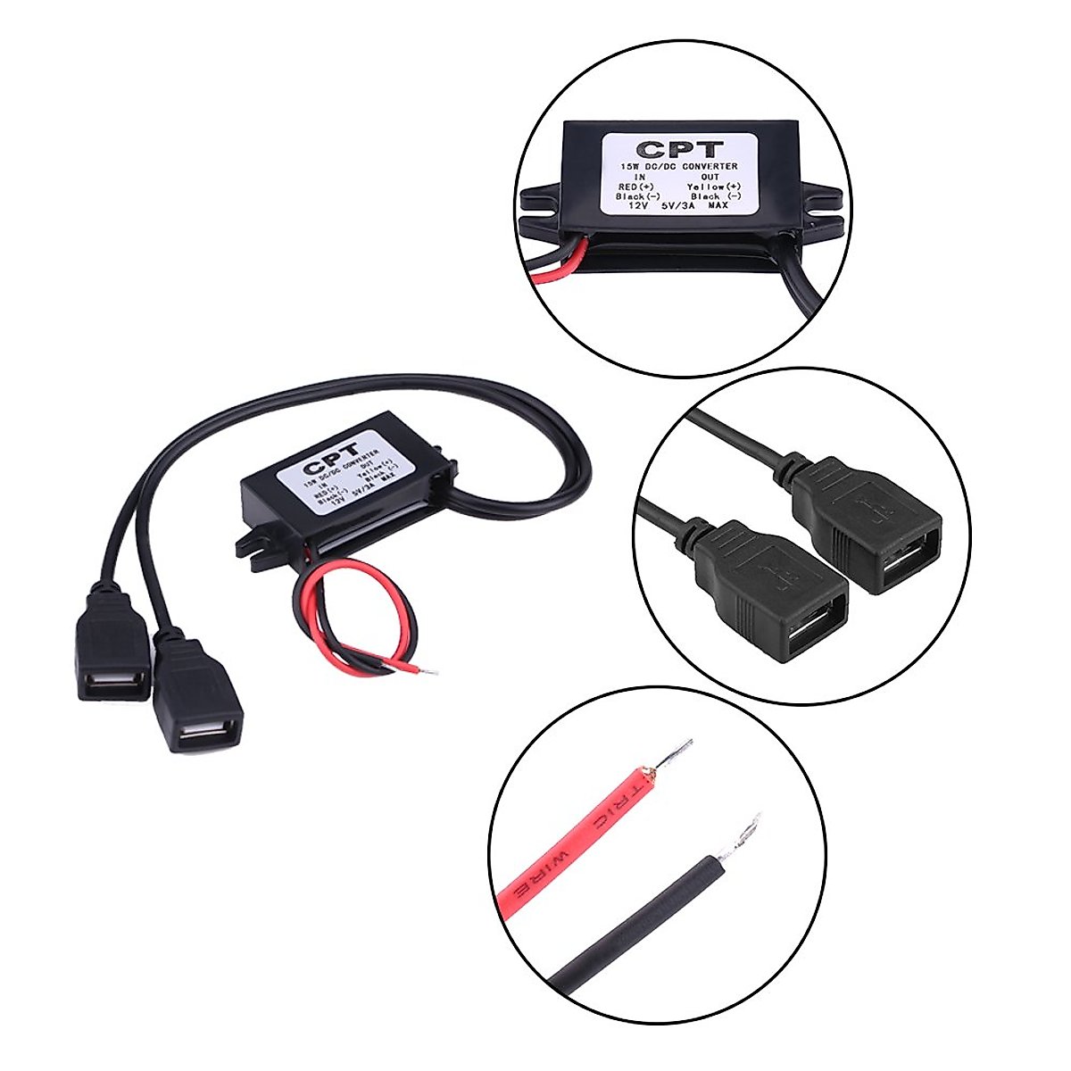 DC Converter 12V to 5V 3A 15W DC Buck Converter Module, DC to DC Reduced Voltage Regulator Car Power Converter Output Power Adapter (Double USB Interface)