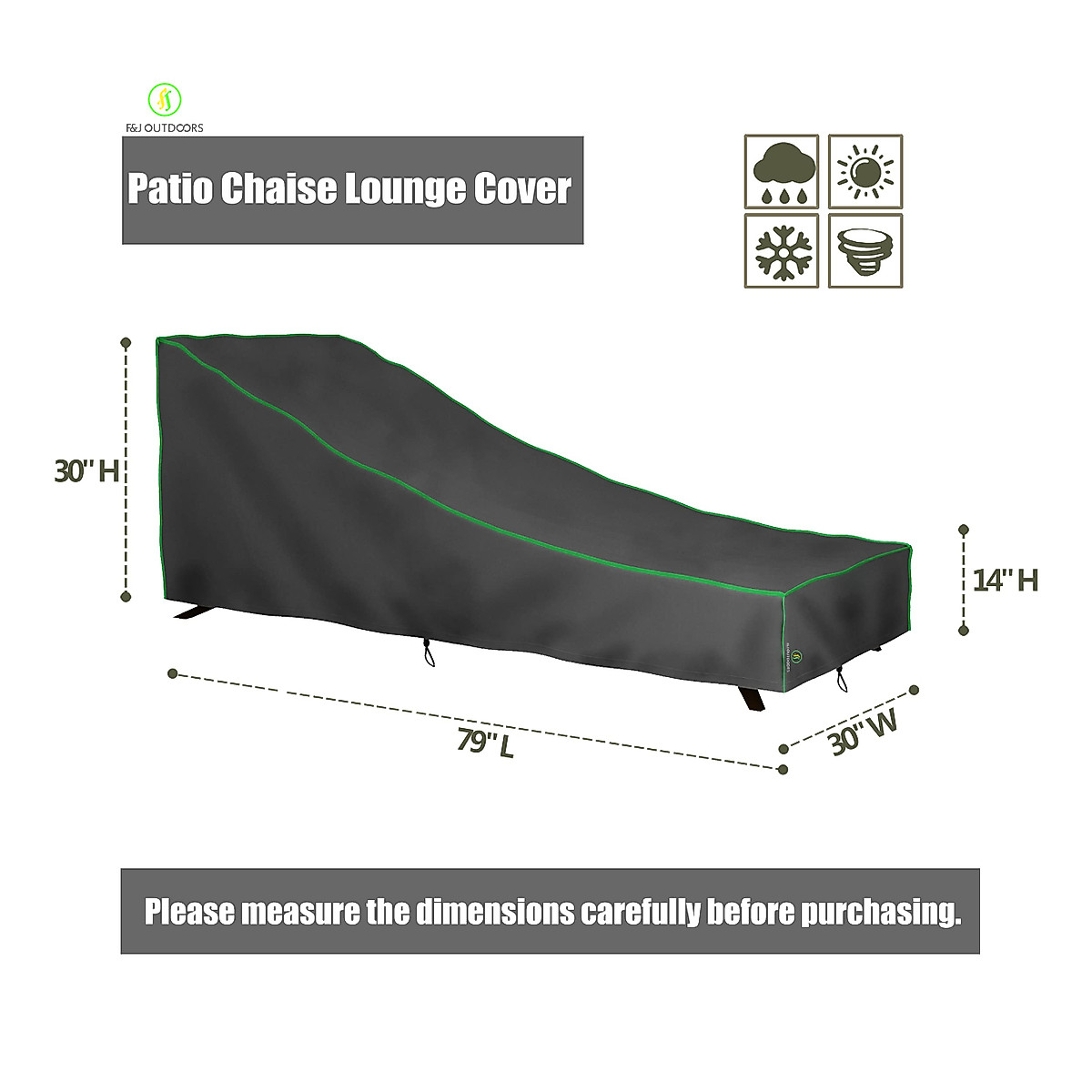 F&J Outdoors Waterproof Patio Chaise Lounge Covers 79Lx30Wx30H inches Heavy Duty UV Resistant Eco-friendly Fabric Outdoor Lounge Chair Covers, 2 Pack,Grey