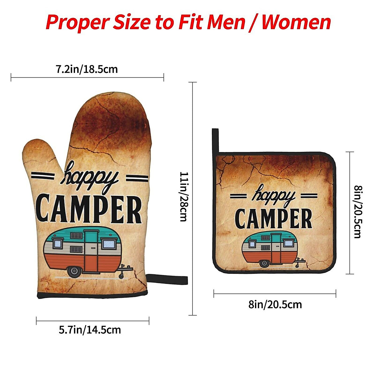 YIFTD Oven Mitts and Pot Holders Sets of 4 Vintage Camping Washable Kitchen Gloves Waterproof Oven Gloves and Hot Pads for Baking Cooking Grilling BBQ