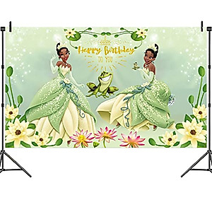 Wenqiang Princess Tiana Backdrop for Birthday Party Banner Decorations Happy Birthday Princess and The Frog Supplies Photography Background 5x3ft Cake Table