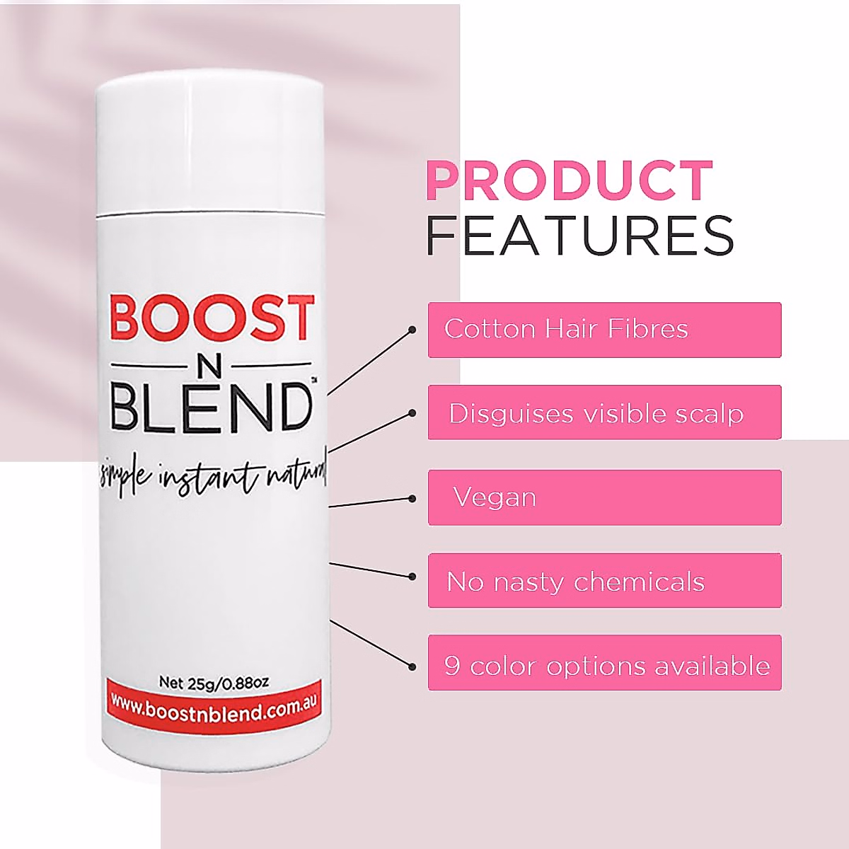 Boost N Blend Hair Volumizer for Women - Scalp Concealer Powder and Cotton Fibers for Thinning Hair (25g/0.88oz)