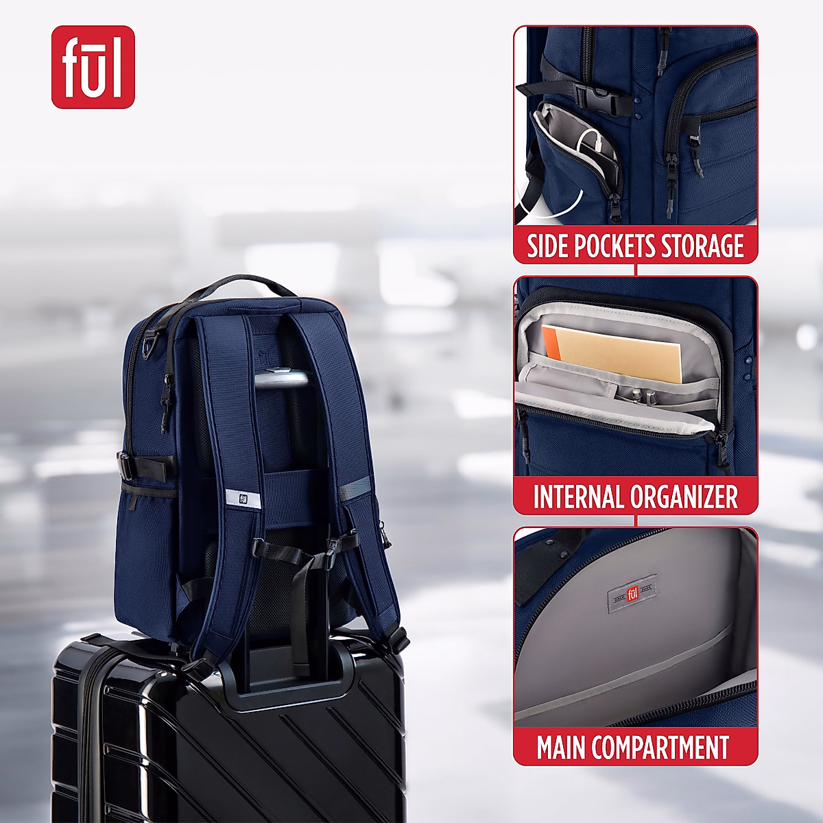 FUL Tactics Collection 17 Inch Laptop Backpack, Division Padded Computer Bag for Commute or Travel, Navy