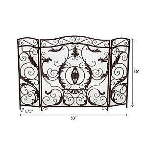 Christopher Knight Home Waterbury Fireplace Screen, Gold Flower On Black