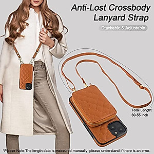 Bocasal Crossbody Wallet Case for iPhone 14 Plus, RFID Blocking PU Leather Zipper Handbag Purse Flip Cover, Kickstand Folio Case with Card Slots Holder Wrist Strap Lanyard 5G 6.7 Inch (Brown)