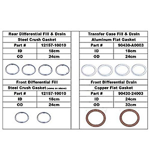 Differential and Transmission/Transfer Case Drain Plug Crush Washers Gaskets for Toyota 4runner Tacoma Tundra FJ cruiser Land Cruiser, Replacement for the Part# 12157-10010 90430-24003 90430-18008