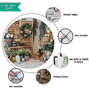 Allenjoy 7x5ft Spring Easter Backdrop Hare Rabbits Colorful Eggs Rustic Wood Floor Photography Background for Kids Children Newborn Baby Shower Birthday Party Decor Banner Portrait Photo Booth Props